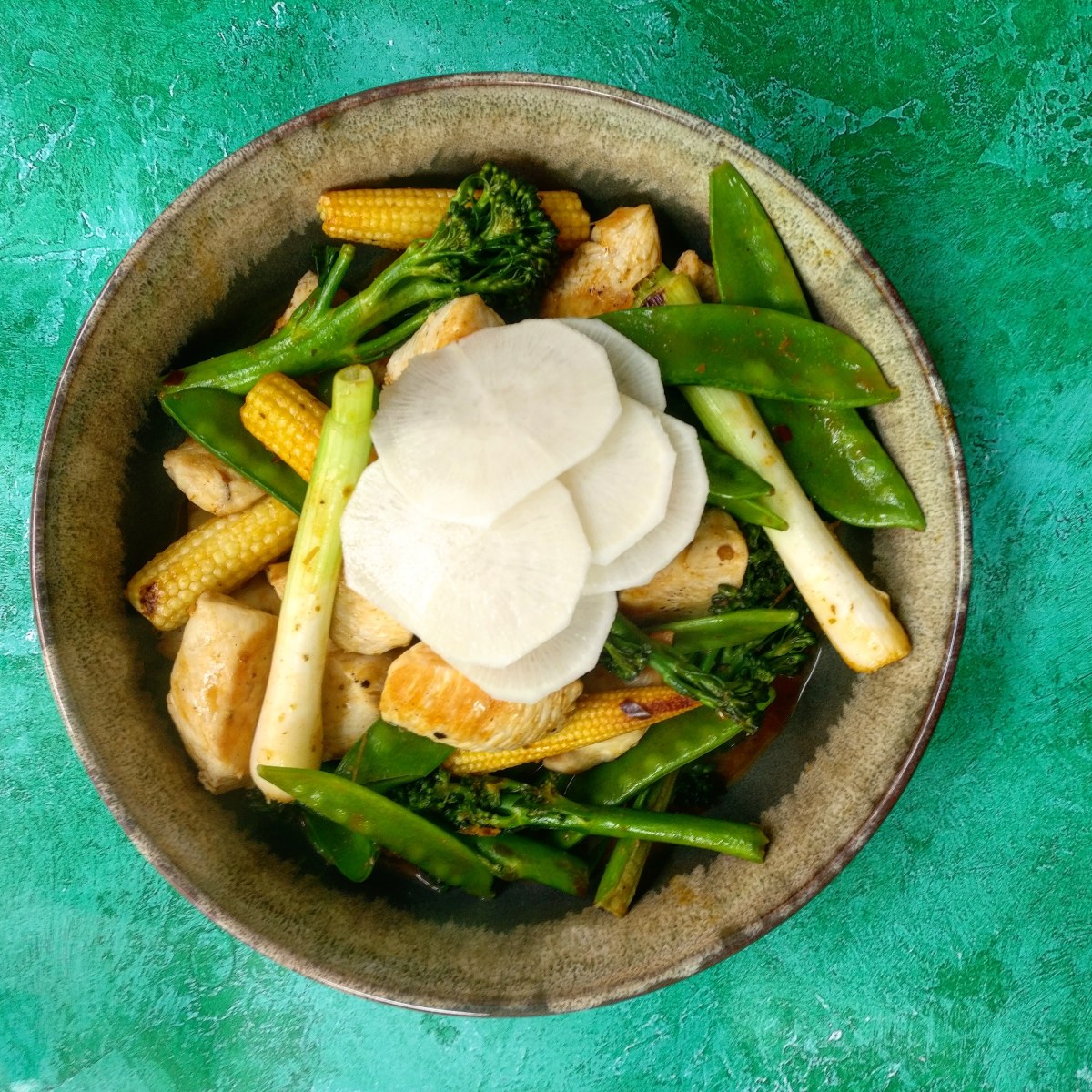 Thai chicken and vegetable stir-fry with pickled moolie – Hunger Pangs